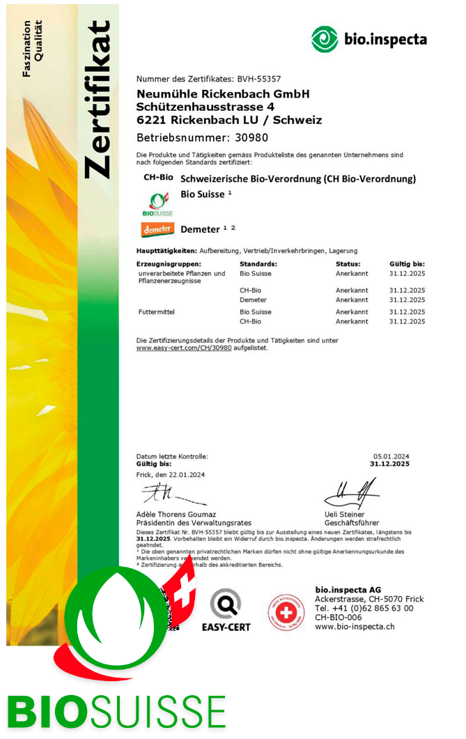 Zertifizierungen - Neumühle Rickenbach